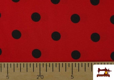 Tela de Lunares Color Rojo Topos Negros