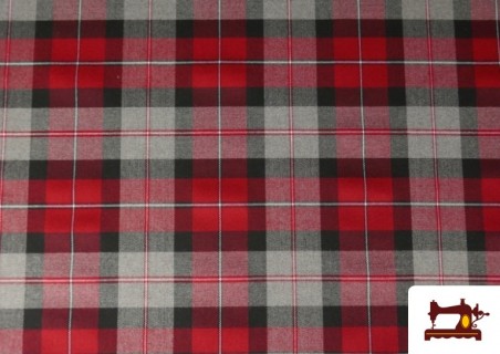 Tela de Viella Estampado Cuadros Grises y Rojos