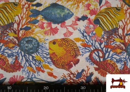 Tela de Loneta Peces Coral Multicolor